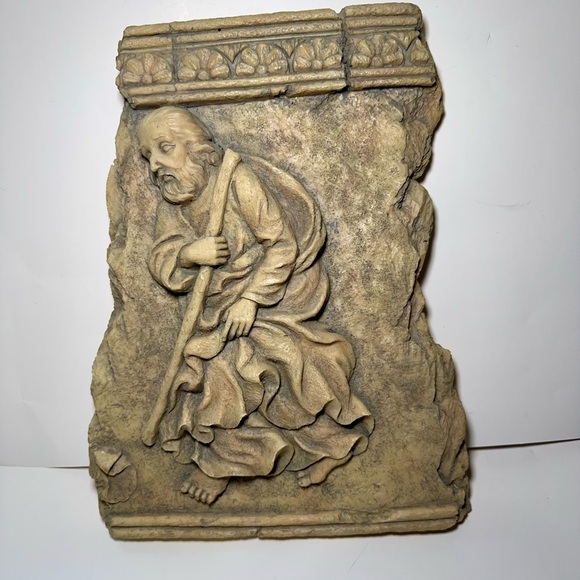 Art | Vintage Religious Wall Plaque Pilgrim Man With Staff Stone Look ...